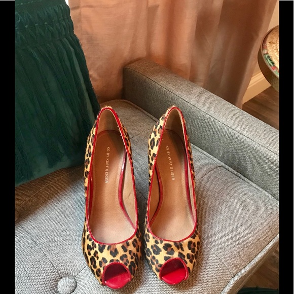 Kurt Geiger | Shoes | Kurt Geiger Leopard Print Red Heeled Peep Toes 9 ...
